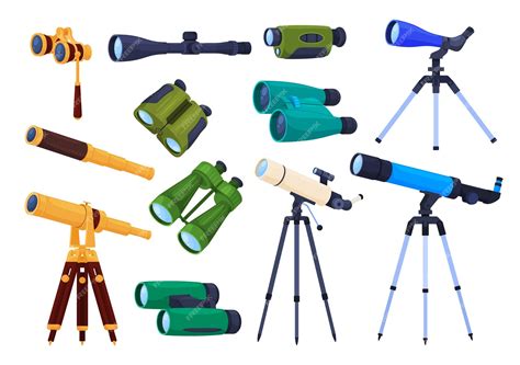 Premium Vector Set Of Binoculars And Telescopes Of Different Types