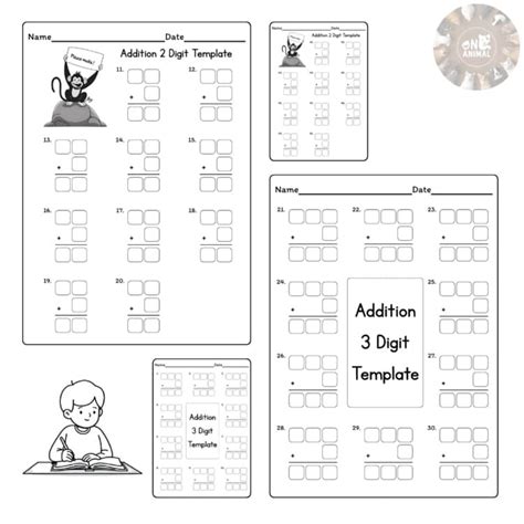 Vertical Math Templates For Grades 13 I 24 Digit Addition Practice Pack