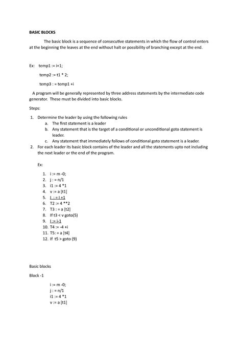 Basic Blocks Compiler Design BASIC BLOCKS The Basic Block Is A Sequence Of Consecutive Studocu