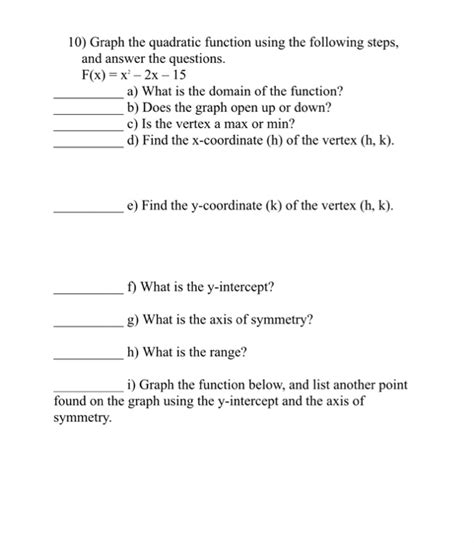 solved 10 graph the quadratic function using the following
