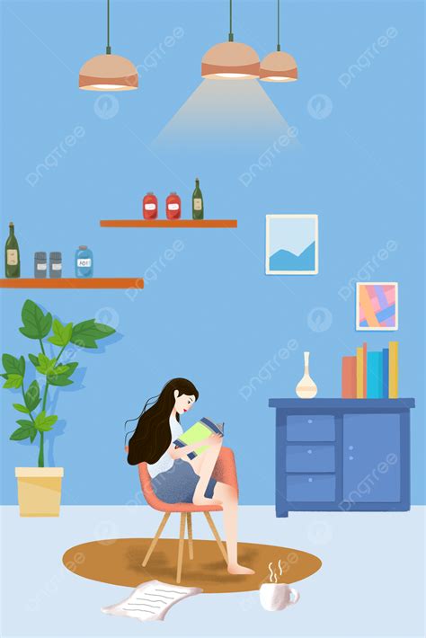 따뜻한 집 독서 소녀 포스터 손으로 그린 일러스트 레이터 배경 독서의 따뜻한 집 독서 소녀 포스터 레이터 배경 일러스트 및