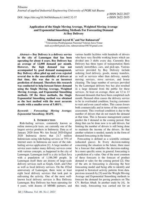 Pdf Application Of The Single Moving Average Weighted Moving Average