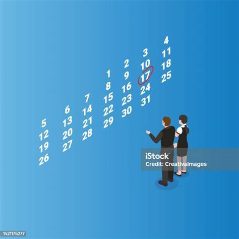 마감일 아이소메트릭 3d에 대해 표시된 달력 앞에 있는 비즈니스 사용자 개념에 대한 스톡 벡터 아트 및 기타 이미지 개념 계획 과로 Istock