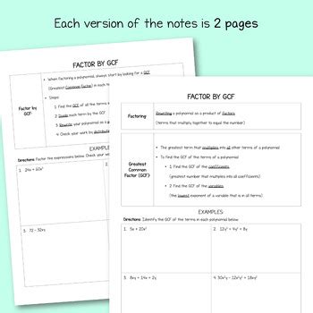 Factoring Polynomials By GCF Differentiated Guided Notes And Worksheet