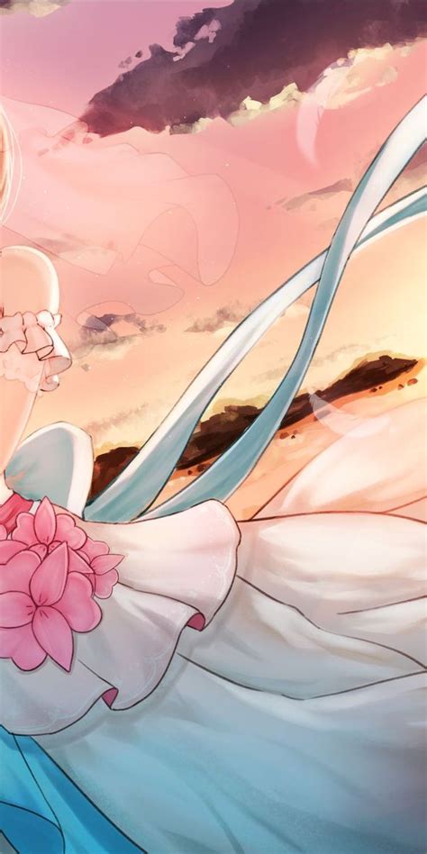 Завантажити шпалери на робочий стіл ПК Аніме Сукня Коса Карі Очі