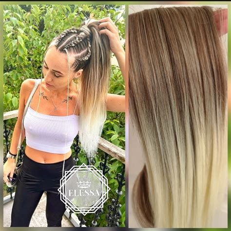 Дълга Права Опашка за Коса Цвят Омбре Натурално Кафяв №12 Рус №613