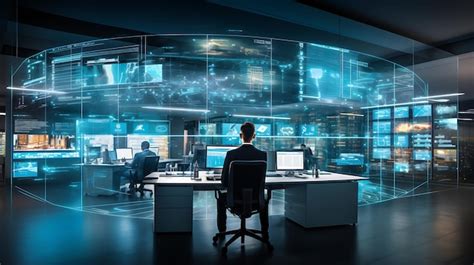 Premium Ai Image Futuristic Cybersecurity Workspace Featuring Advanced Encryption Technologies