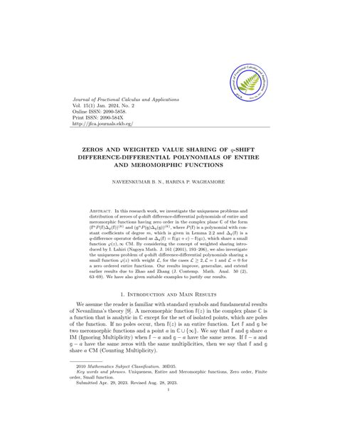 Pdf Zeros And Weighted Value Sharing Of Q Shift Difference Differential Polynomials Of Entire