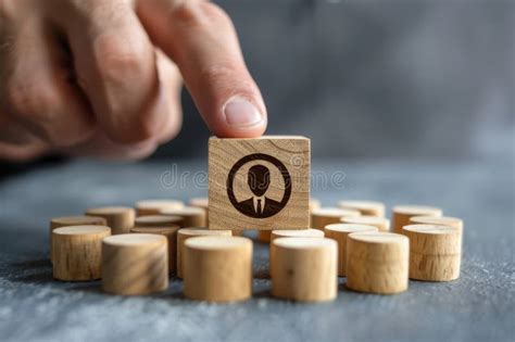 Hand Stacking Wooden Blocks With Icons Representing Teamwork Leadership And Business Strategy