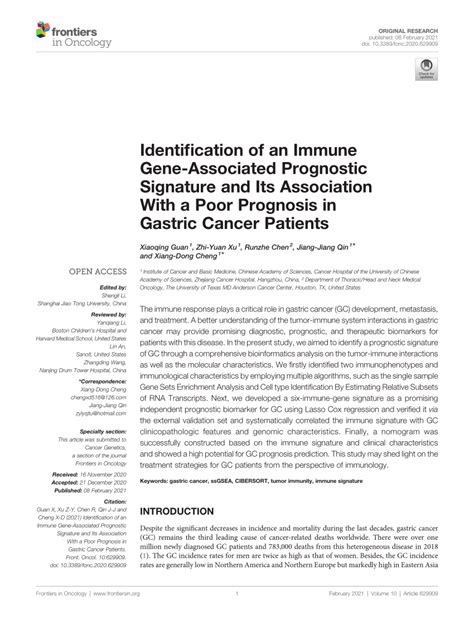Pdf Identification Of An Immune Gene Associated Prognostic Signature And Its Association With