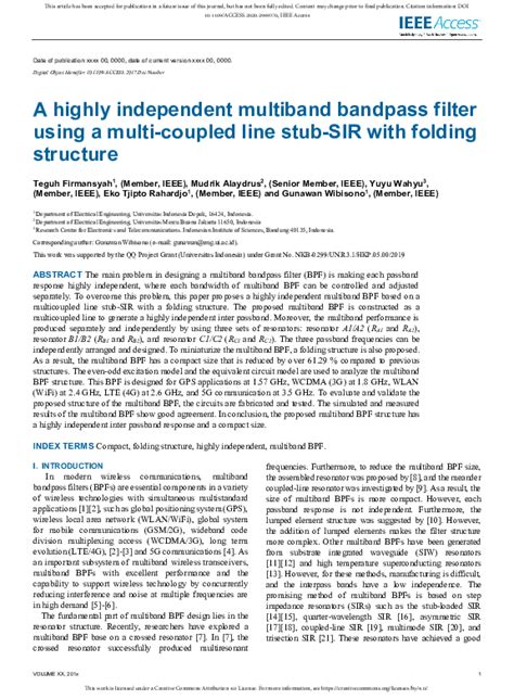 Pdf A Highly Independent Multiband Bandpass Filter Using A Multi Coupled Line Stub Sir With