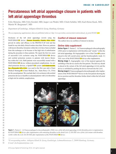 Pdf Percutaneous Left Atrial Appendage Closure In Patients With Left Atrial Appendage Thrombus