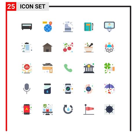 Pictogram Set Of 25 Simple Flat Colors Of Sketch Pad Cleaning Notepad Business Editable Vector