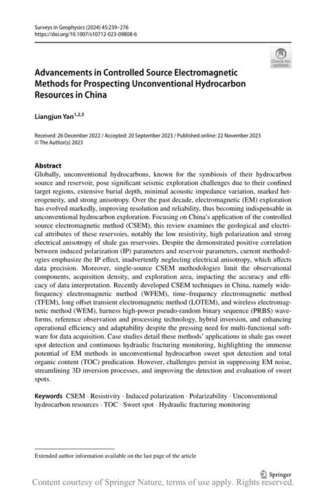 Pdf Advancements In Controlled Source Electromagnetic Methods For Prospecting Unconventional