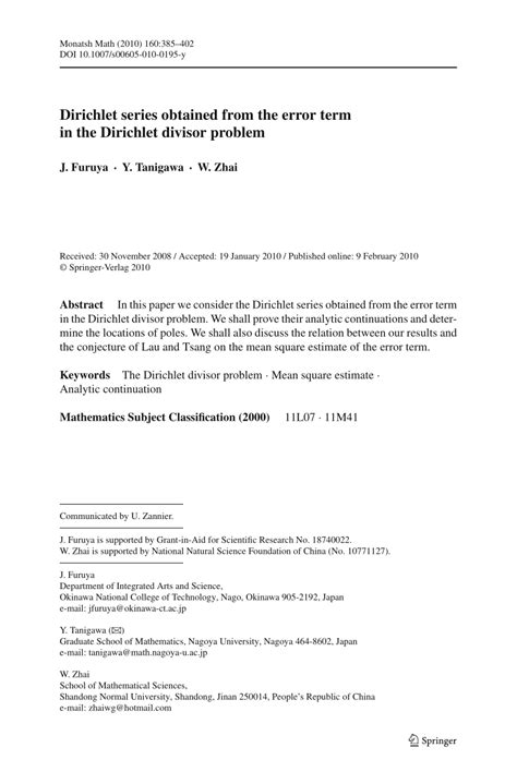 Pdf Dirichlet Series Obtained From The Error Term In The Dirichlet Divisor Problem