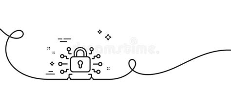Security Lock Line Icon Cyber Defence Sign Continuous Line With Curl Vector Stock