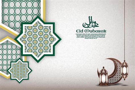 Islamic Eid Mubarak Background With Frames And Realistic Ornament