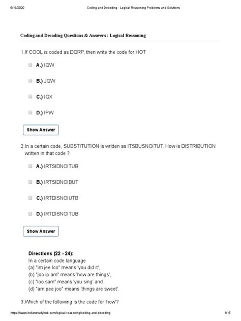 Coding And Decoding Logical Reasoning Problems And Solutions Pdf Multiple Choice Code