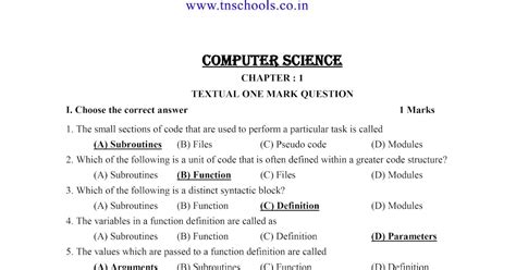 12th Std Computer Science New One Mark Question Study Materials