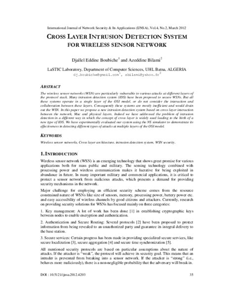 pdf cross layer intrusion detection system for wireless sensor network