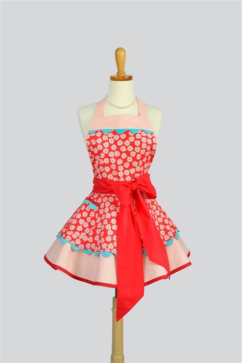 Ruffled Retro Apron Handmade Flirty Full Womens By Creativechics