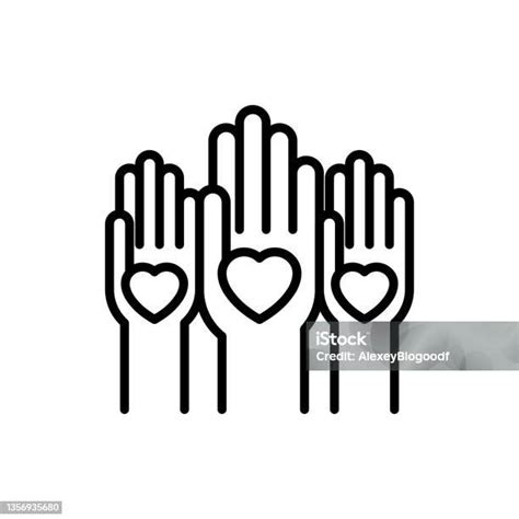 아니 인종 차별 얇은 라인 아이콘 자신의 손바닥에 마음과 손 자원 봉사자 자선 기부 관용 사회적 평등의 벡터 그림 아이콘에 대한 스톡 벡터 아트 및 기타 이미지 Istock