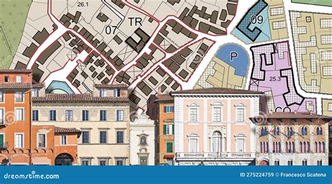 Imaginary General Urban Plan And Cadastral Map With Indications Of Urban Destinations And