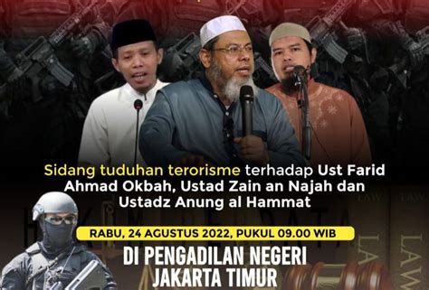 Catatan Sidang Perdana Ustadz Farid Okbah Ahmad Zain An Najah Dan