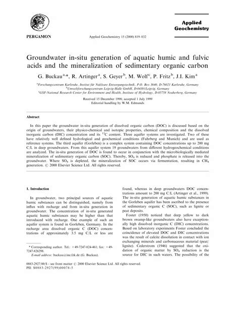 Pdf Groundwater In Situ Generation Of Aquatic Humic And Fulvic Acids And The Mineralization Of