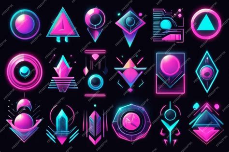 Premium Photo Retro Futuristic Elements For Design Big Collection Of Abstract Graphic