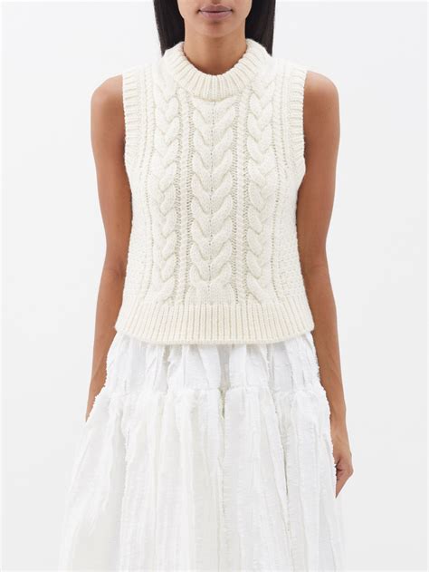 Cecilie Bahnsen Hannah Cable Knit Wool Sweater Vest Endource