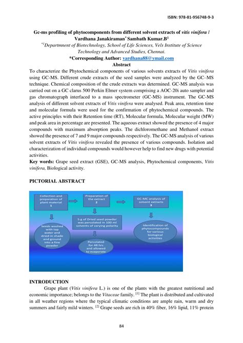 Pdf Gc Ms Profiling Of Phytocomponents From Different Solvent Extracts Of Vitis Vinifera L