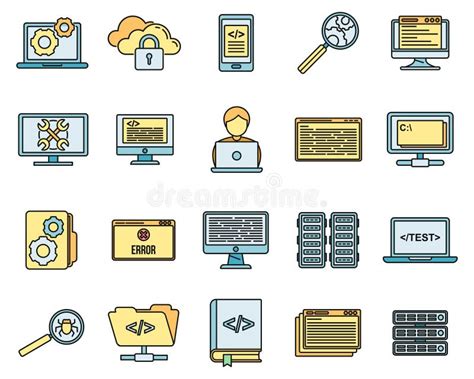 Pc Testing Software Icons Set Vector Color Line Stock Illustration Illustration Of Online