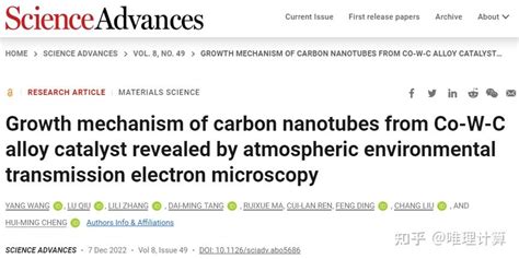新进展 中科院金属所刘畅研究员、张莉莉与合作者《sci Adv 》：co W C合金催化剂生长碳纳米管机理的常压原位tem研究 知乎