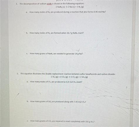 Solved The Decomposition Of Sodium Azide Is Shown In The