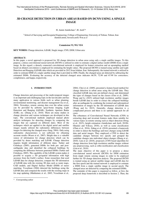 PDF D CHANGE DETECTION IN URBAN AREAS BASED ON DCNN USING A SINGLE IMAGE