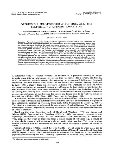 Depression And Self Focused Attention Pdf Analysis Of Variance Attention