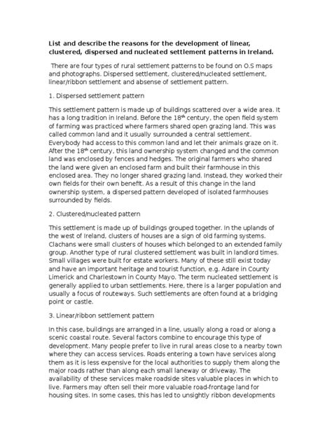 Factors Behind Linear Clustered Dispersed And Nucleated Settlement In Ireland Pdf Village