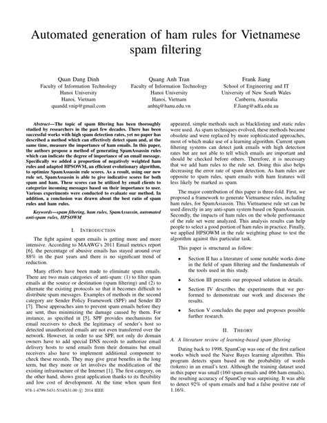 PDF Automated Generation Of Ham Rules For Vietnamese Spam Filtering