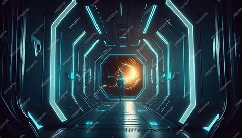 Premium Ai Image Glowing Scifi Space Tunnel Passageway For Futuristic