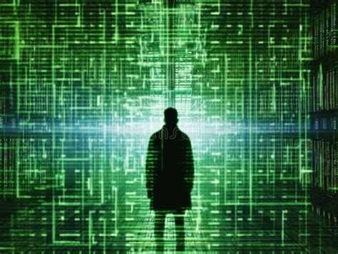 Hacker Silhoutte And Green Matrix Code Generated By Ai Stock Image