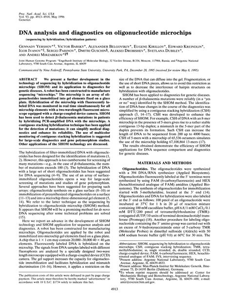 Pdf Dna Analysis And Diagnostics On Oligonucleotide Microchips