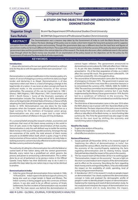 Pdf A Study On The Objective And Implementation Of Demonetisation