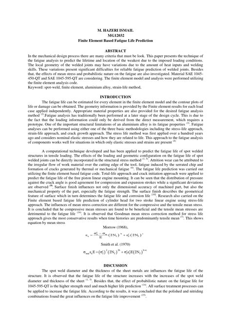 Pdf Finite Element Based Fatigue Life Prediction