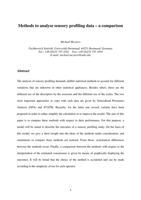 Pdf Methods To Analyse Sensory Profiling Data A Comparison