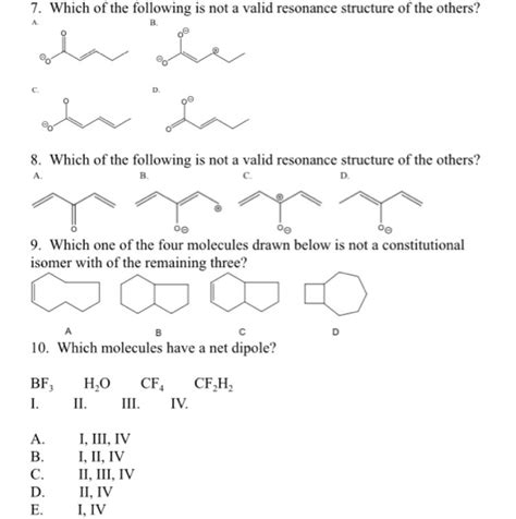 Solved Which Of The Following Is Not A Valid Resonance