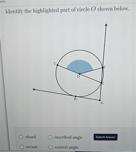 arks identify the highlighted part of circle o shown below chord