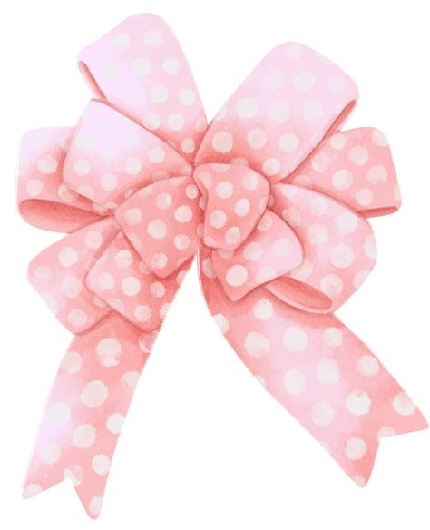 Pink With Polka Dot T Ribbon Bow Illustrations Hand Painted