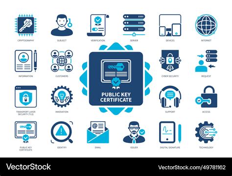 Public Key Certificate Solid Icon Set Royalty Free Vector