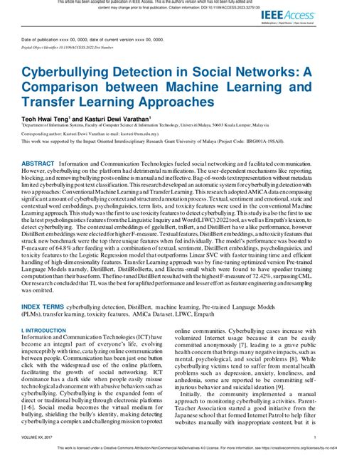 Pdf Cyberbullying Detection In Social Networks A Comparison Between Machine Learning And